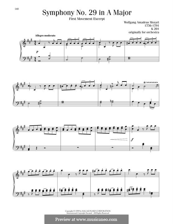 Symphony No.29 in A Major, K.201 by W.A. Mozart - sheet music on MusicaNeo