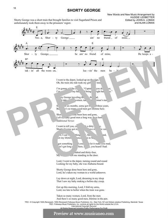 Shorty George (Lead Belly) by H. Ledbetter - sheet music on MusicaNeo