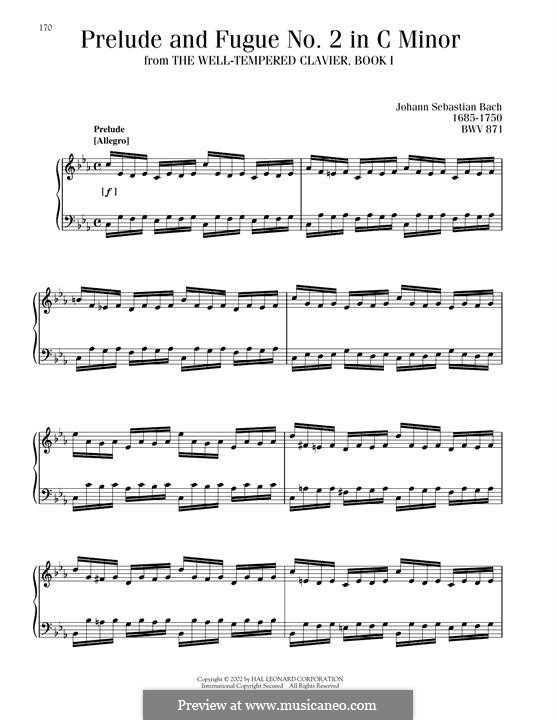 Prelude and Fugue No.2 in C Minor, BWV 847 (The Well-Tempered Clavier ...