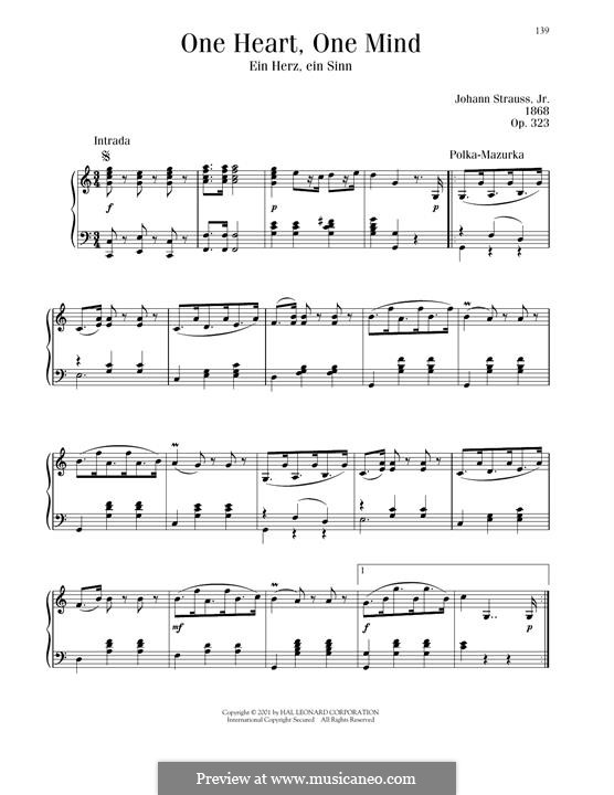 One Heart, One Mind, Op.323 by J. Strauss (Sohn) - sheet music on MusicaNeo