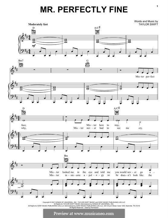 Mr. Perfectly Fine (From The Vault) by T. Swift - sheet music on MusicaNeo