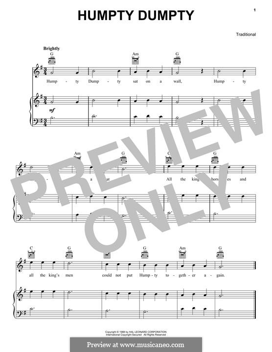 Humpty Dumpty by folklore - sheet music on MusicaNeo