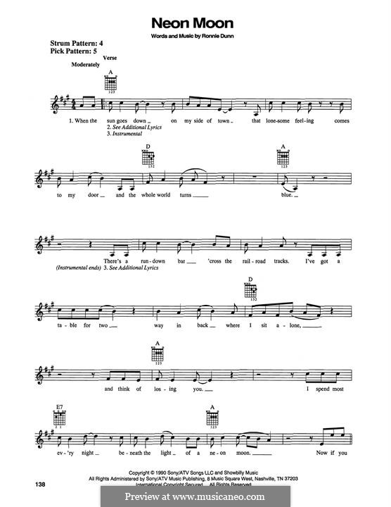 Neon Moon (Brooks & Dunn) by R. Dunn - sheet music on MusicaNeo