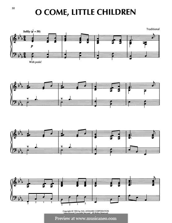 O Come, Little Children by folklore - sheet music on MusicaNeo