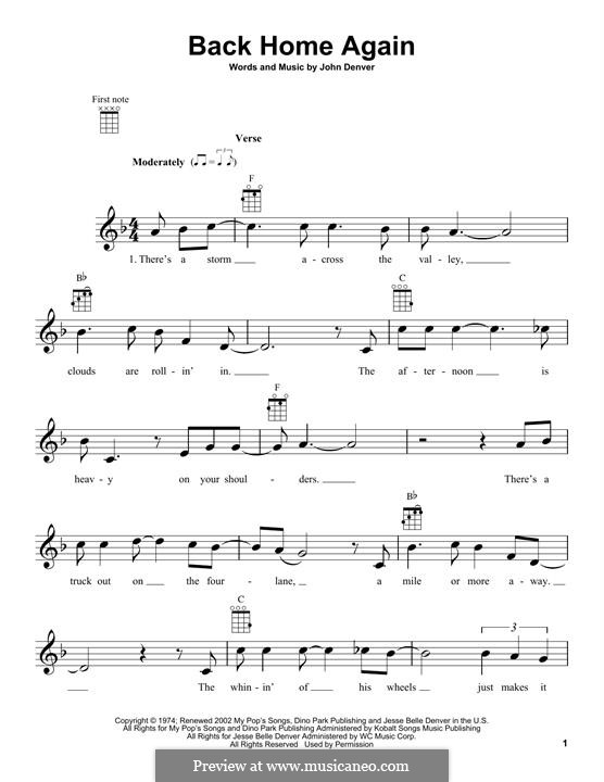 Back Home Again by J. Denver - sheet music on MusicaNeo
