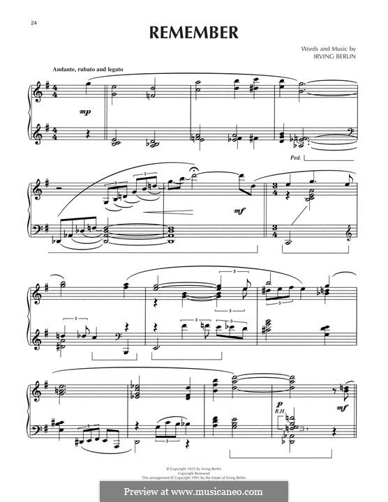 Remember by I. Berlin - sheet music on MusicaNeo