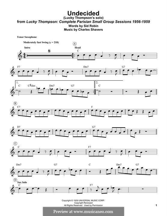 Undecided (Ella Fitzgerald) by C. Shavers - sheet music on MusicaNeo