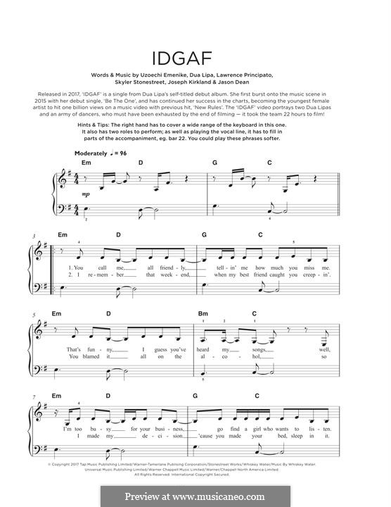 IDGAF by U. Emenike, L. Principato, D. Lipa, J. Dean, J. Kirkland, S ...