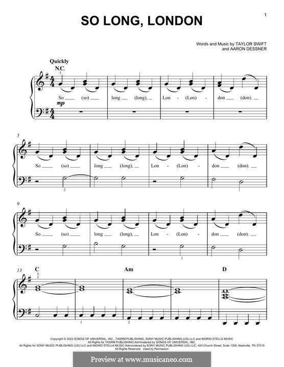 So Long, London (Taylor Swift) by A. Dessner - sheet music on MusicaNeo