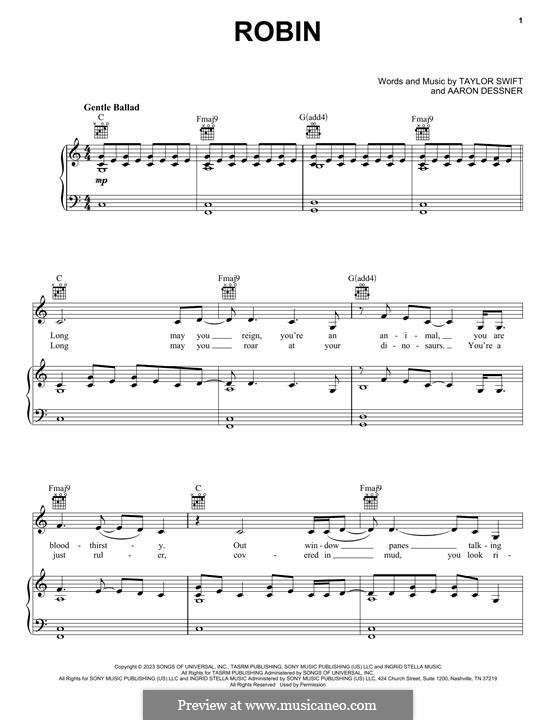 Robin (Taylor Swift) by A. Dessner - sheet music on MusicaNeo