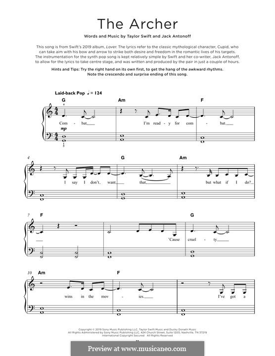 The Archer by T. Swift, J. Antonoff - sheet music on MusicaNeo