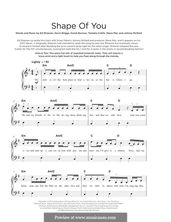 Shape Of You by E. Sheeran, Steve Mac, J. McDaid - sheet music on MusicaNeo
