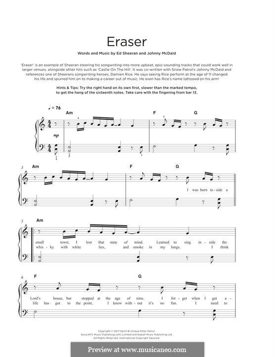Eraser by E. Sheeran, J. McDaid - sheet music on MusicaNeo