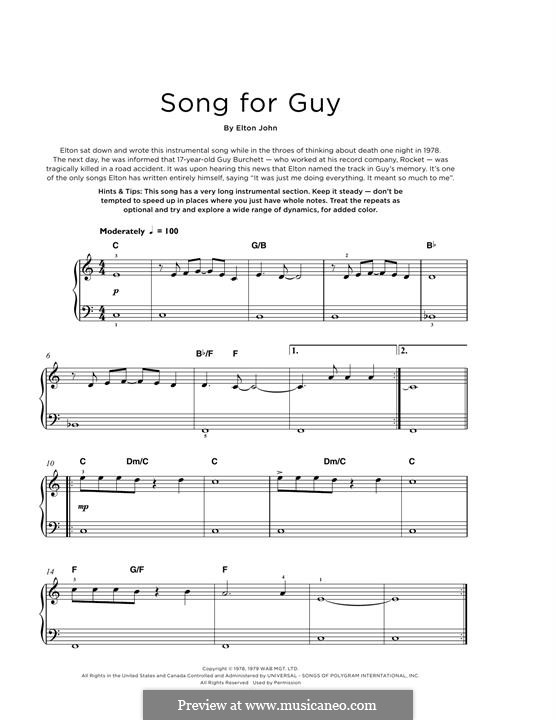 Song for Guy by E. John - sheet music on MusicaNeo
