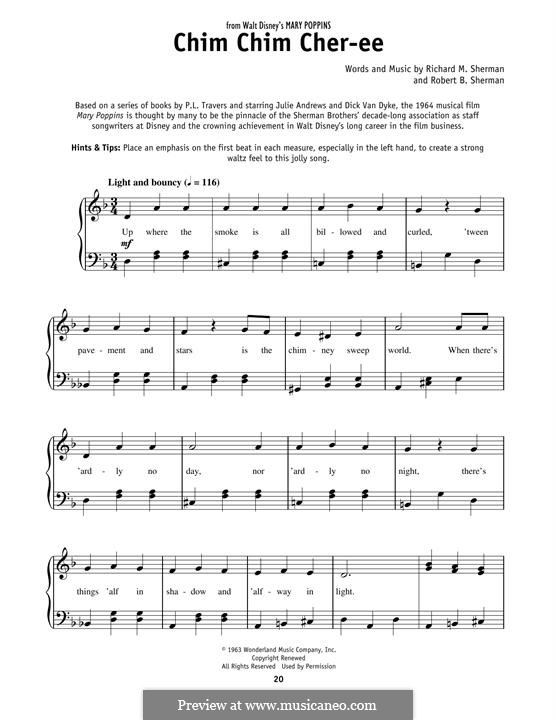 Chim Chim Cher Ee From Mary Poppins For Piano By R M Sherman R B