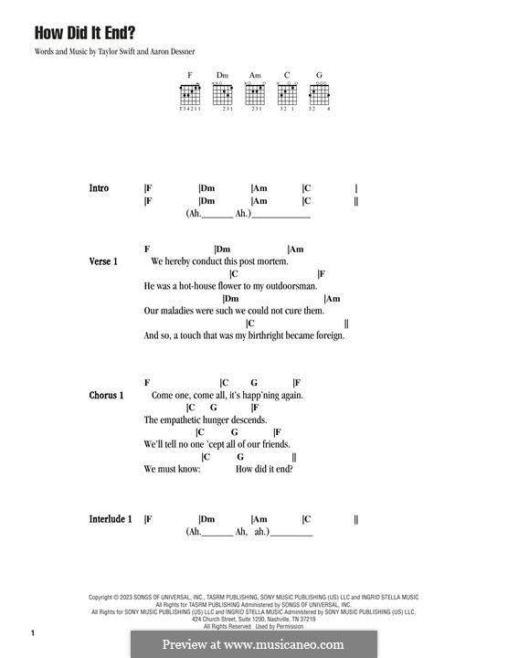 How Did It End? (Taylor Swift) by A. Dessner - sheet music on MusicaNeo