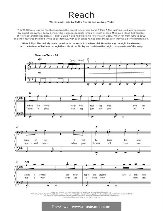 Reach (S Club 7) by A. Todd, C. Dennis - sheet music on MusicaNeo