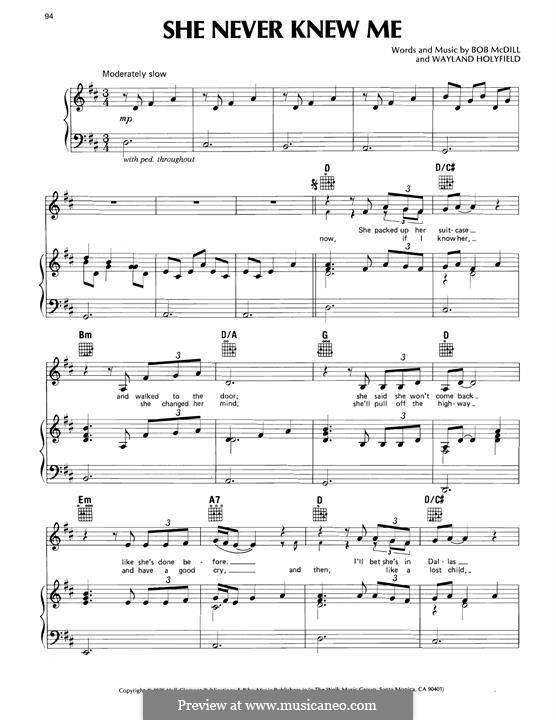 She Never Knew Me (Don Williams) by B. McDill, W. Holyfield on MusicaNeo