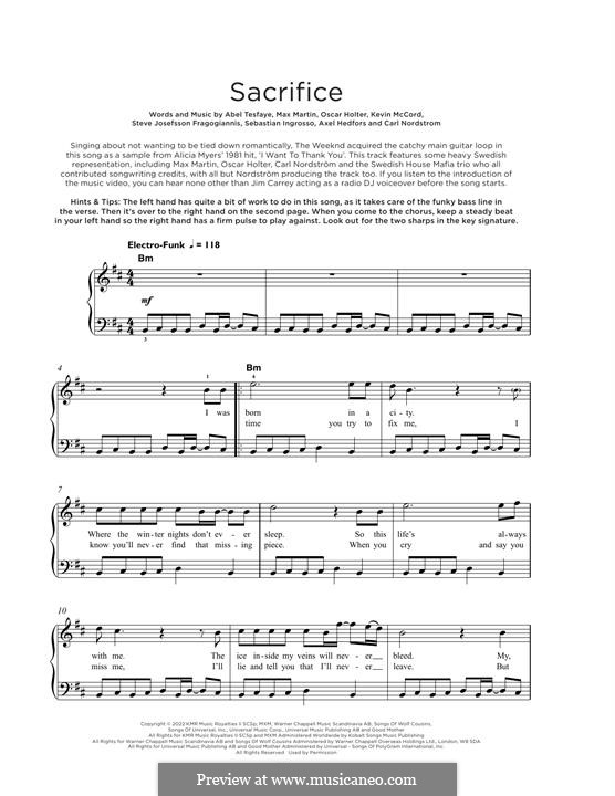 Sacrifice (The Weeknd) by Max Martin, A. Tesfaye - sheet music on MusicaNeo