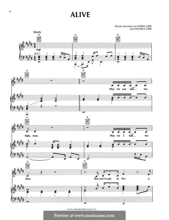 Alive (Bee Gees) by B. Gibb, M. Gibb, R. Gibb - sheet music on MusicaNeo