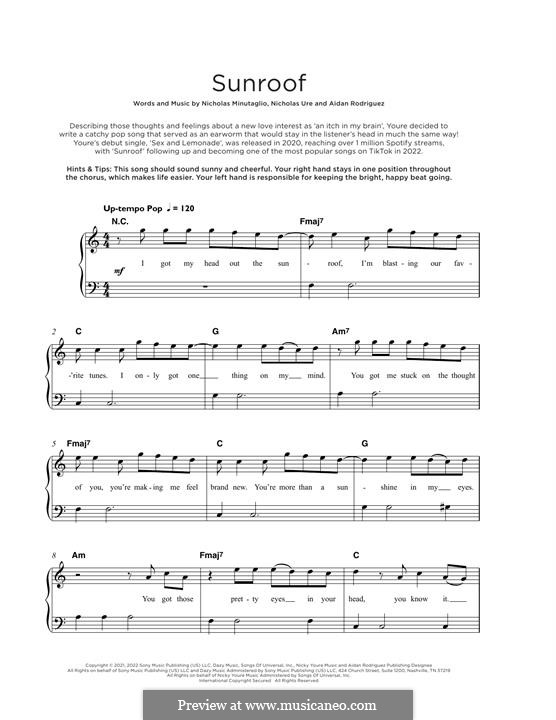Sunroof (Nicky Youre & dazy) by N. Minutaglio - sheet music on MusicaNeo