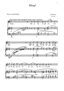 No.3 Kling! (Five Songs, Op.48) by R. Strauss - sheet music on MusicaNeo