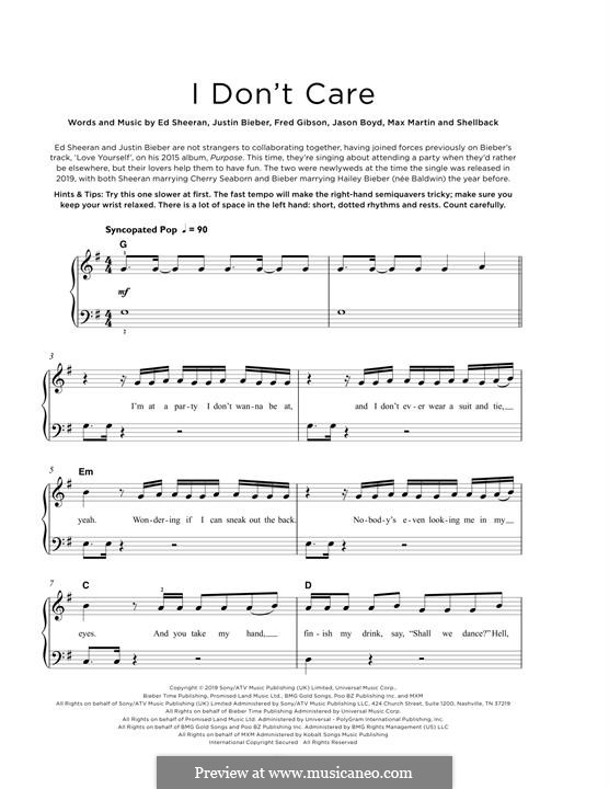 I Don't Care (Ed Sheeran & Justin Bieber) by E. Sheeran, J. Boyd, J ...