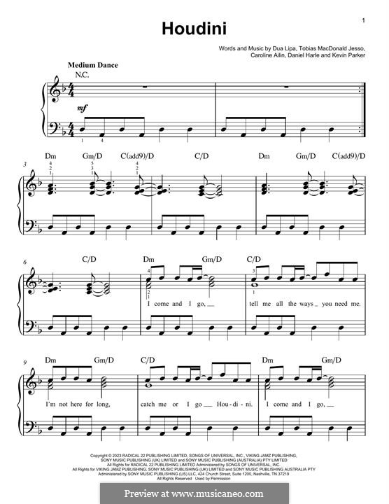 Houdini (Dua Lipa) by K. Parker, C. Ailin - sheet music on MusicaNeo