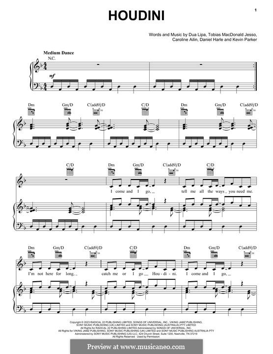 Houdini (Dua Lipa) by K. Parker, C. Ailin - sheet music on MusicaNeo
