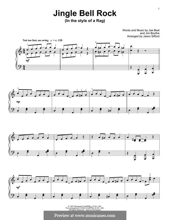 Piano version (Jingle Bell Rock) by J. Boothe, J. Beal on MusicaNeo