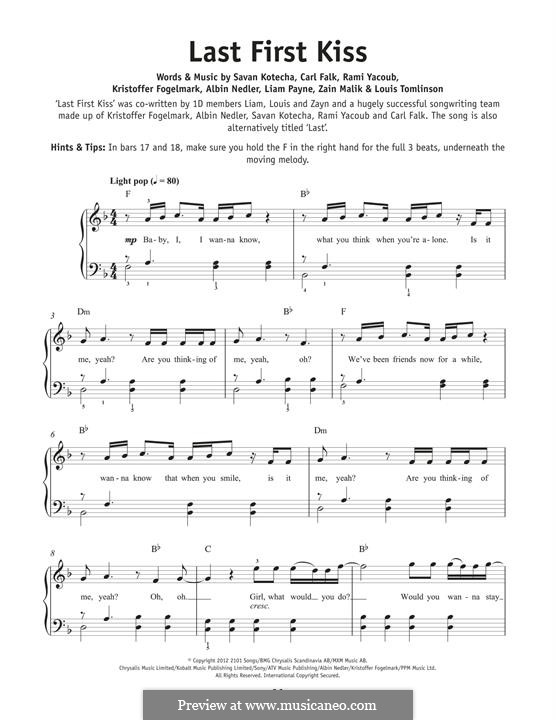 Last First Kiss (One Direction) by C. Falk, R. Yacoub, S. Kotecha, Zayn ...