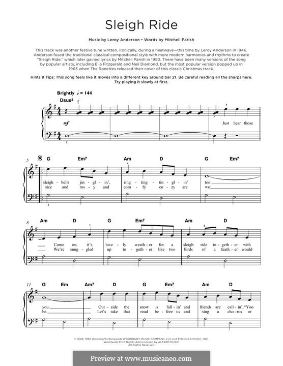 Piano version (Sleigh Ride) by L. Anderson - sheet music on MusicaNeo