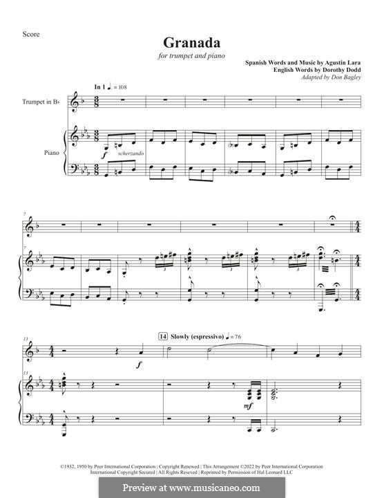 Granada by A. Lara - sheet music on MusicaNeo