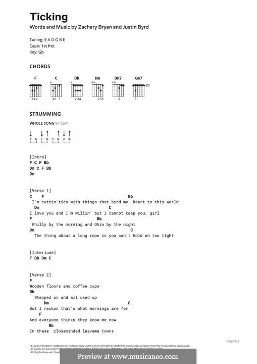 Ticking by J. Byrd, Z. Bryan - sheet music on MusicaNeo