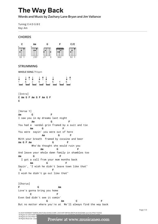 The Way Back by J. Vallance, Z. Bryan - sheet music on MusicaNeo