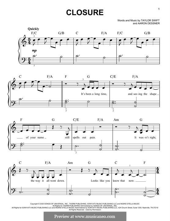 Closure (Taylor Swift) by A. Dessner - sheet music on MusicaNeo