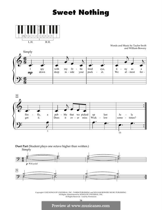 Sweet Nothing (Taylor Swift) by W. Bowery - sheet music on MusicaNeo