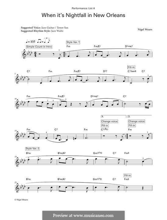 When It's Nighfall in New Orleans by N. Wears - sheet music on MusicaNeo