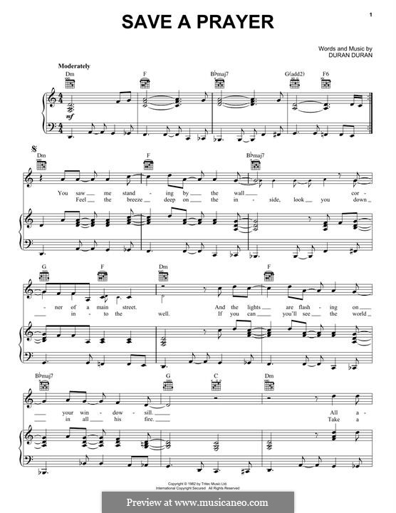 Save A Prayer by Duran Duran - sheet music on MusicaNeo