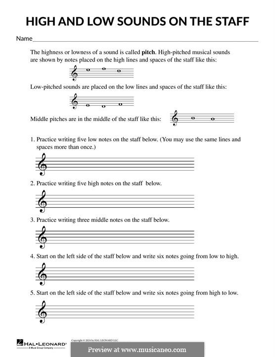 Low and High Sounds on the Staff by M. Donnelly - sheet music on MusicaNeo
