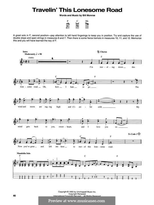 Travelin' This Lonesome Road by B. Monroe - sheet music on MusicaNeo