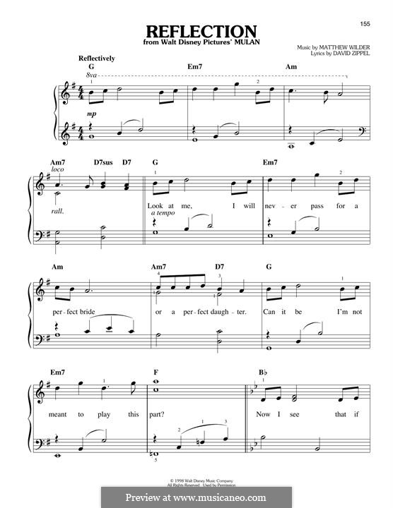 Reflection (from Disney's Mulan) by M. Wilder - sheet music on MusicaNeo