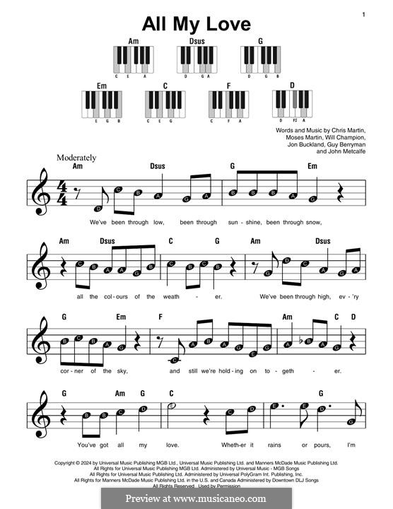 All My Love (Coldplay) by J. Buckland - sheet music on MusicaNeo