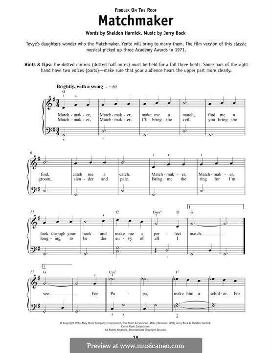 Matchmaker Matchmaker (from Fiddler On The Roof) by J. Bock on MusicaNeo