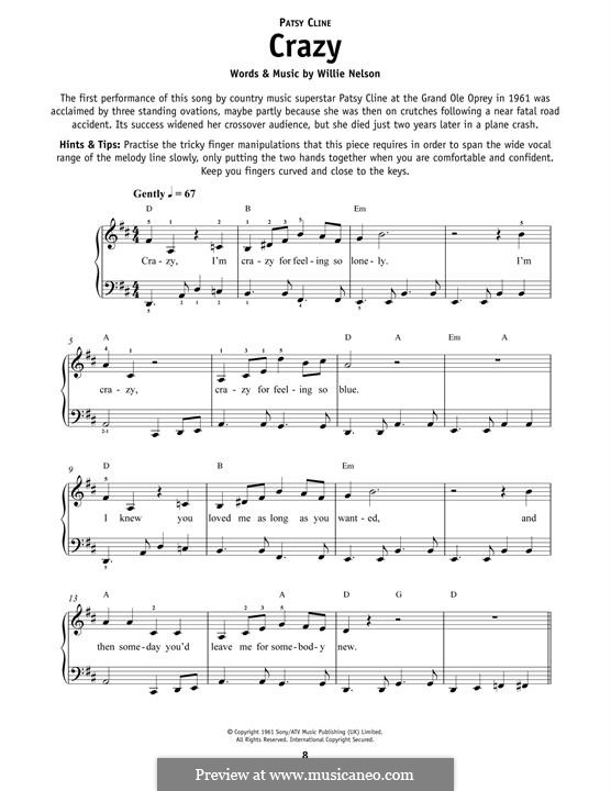 Crazy (Patsy Cline) by W. Nelson - sheet music on MusicaNeo