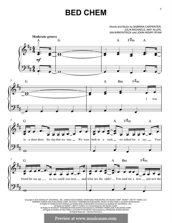 Bed Chem (Sabrina Carpenter) by J. Michaels - sheet music on MusicaNeo