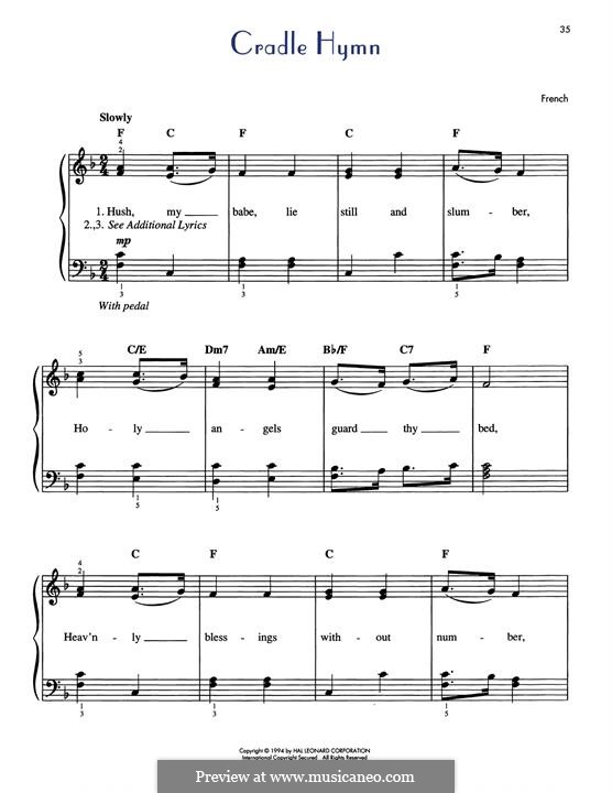 Cradle Hymn by folklore - sheet music on MusicaNeo