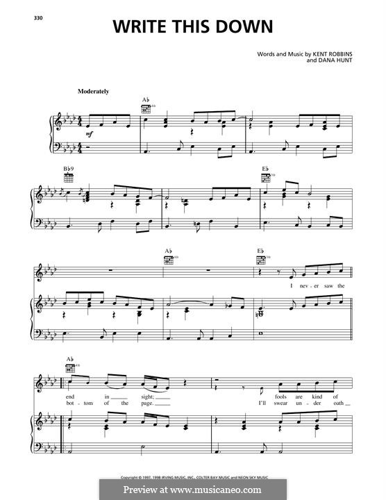 Write This Down (George Strait) by D. Hunt - sheet music on MusicaNeo