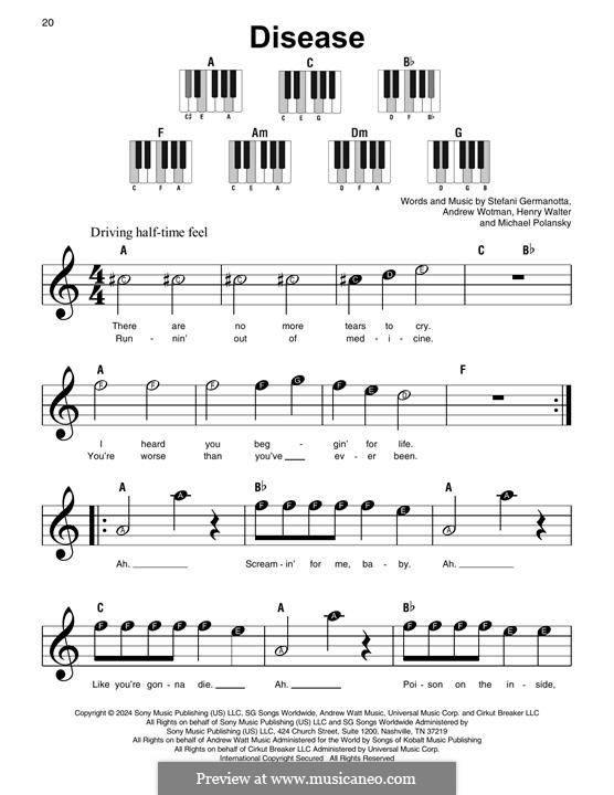 Disease (Lady Gaga) by A. Wotman - sheet music on MusicaNeo