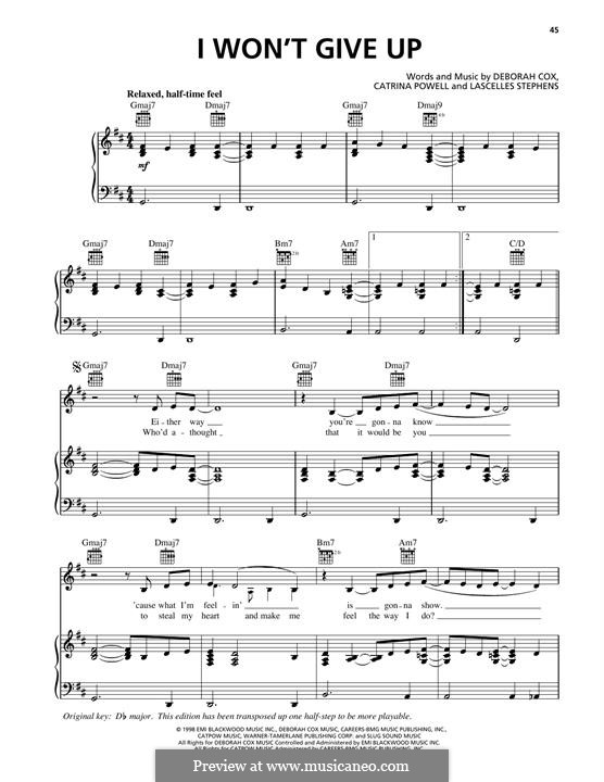 I Won't Give Up (Deborah Cox) by L. Stephens - sheet music on MusicaNeo